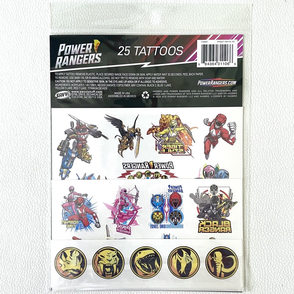 Original Power Rangers Temporary Tattoos 25 Ct NEW Sealed Vintage Style ...