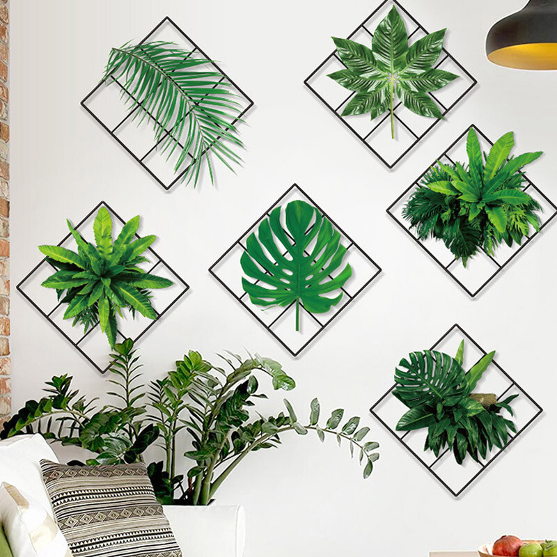 3D Vivid Green Plants Grid Wall Decal Green Leaves Wall Sticker Home ...