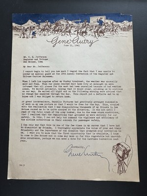 Antique Vintage Letter From GENE AUTRY Signed Autograph June 11, 1941 ...