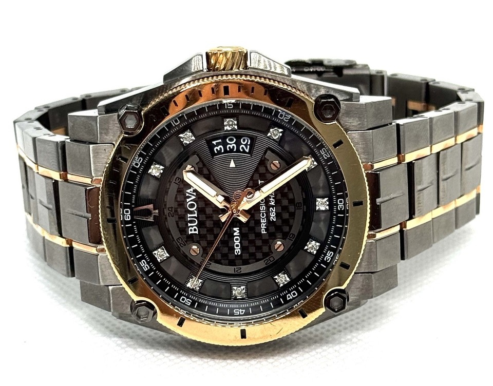 Bulova Precisionist Men's Quartz Diamond Accent Two-Tone Black 47mm ...