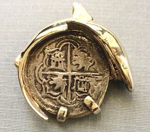 ATOCHA Coin Pendant Shark Fish Rod Reel , Gold Overlay Sterling Silver ...