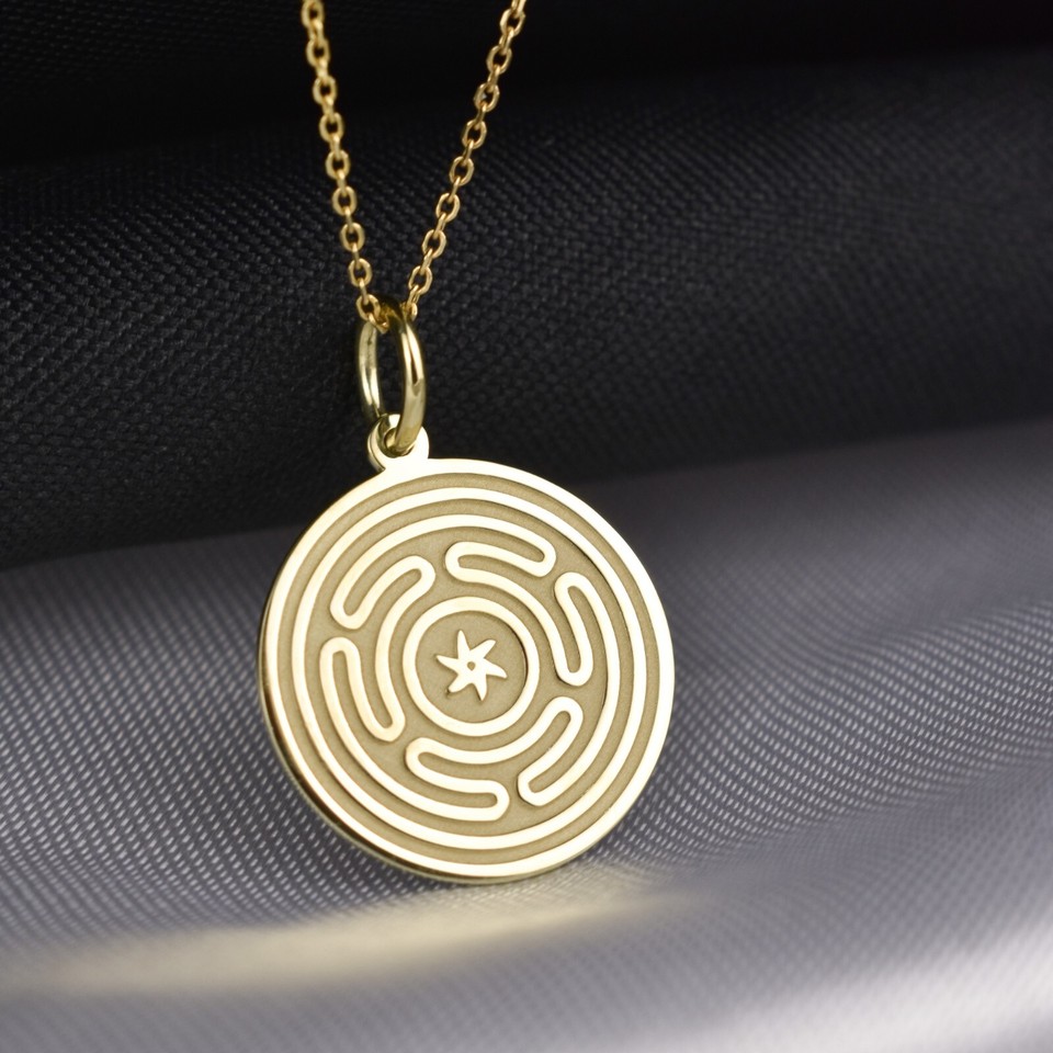 14K Gold Hecate Wheel Necklace, Ancient Greek Symbol Pendant ...