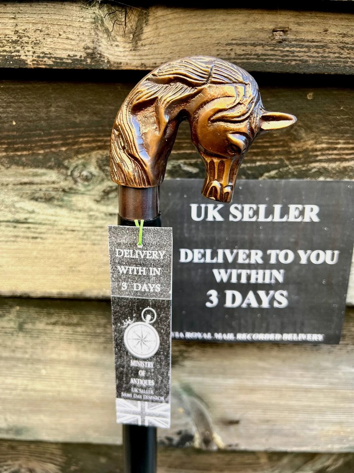 Horse Handle Elegant Sturdy Black Colour Foldable Wooden Walking Stick ...