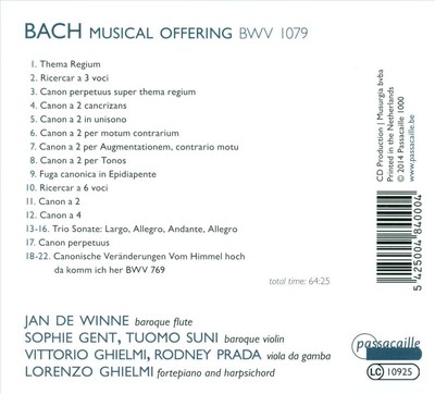 JAN DE WINNE/SOPHIE GENT/VITTORIO GHIELMI/LORENZO GHIELMI BACH: MUSICAL ...
