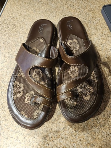 Born Women's Brown Leather Toe Loop Sandals Slip On Casual Comfort Size ...