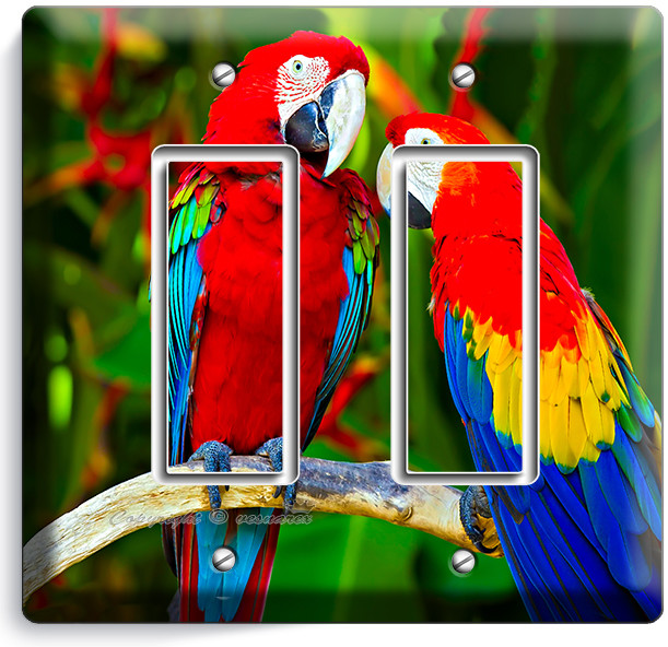 TROPICAL MACAW PARROTS 2 GANG GFCI LIGHT SWITCH WALL PLATE COVER HOME ...