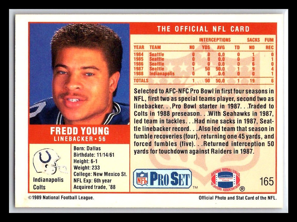1989 Pro Set #165 Fredd Young | eBay