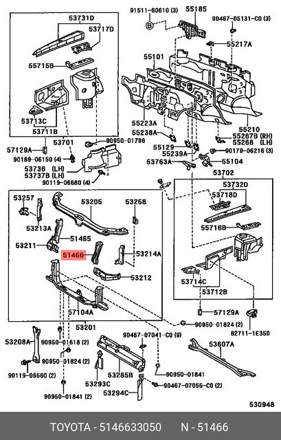 Original brace radiator support upper left 5146633050 for TOYOTA 51466 ...