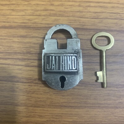 OLD OR ANTIQUE BRASS PADLOCK OR LOCK WITH KEY, SMALL SIZE, RARE SHAPE ...
