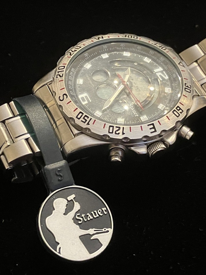 STAUER MEN'S CHRONOGRAPH ANALOG/DIGITAL WATCH, WR50 STAINLESS STEEL ...