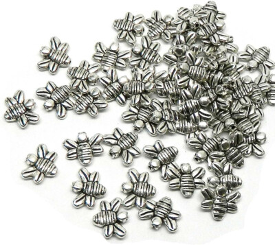 48 Antiqued Silver Plated Casted Bee Beads 14x12mm with 1mm Hole Zinc ...