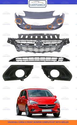 VAUXHALL CORSA E FRONT BUMPER COMPLETE KIT 2015 - 2019 PRIMED WITH 4 ...
