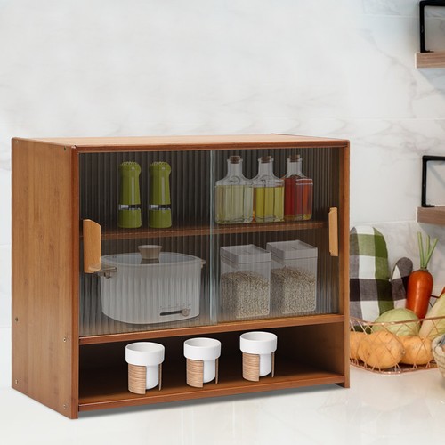 Kitchen Pantry Sideboard Bamboo Small Storage Cabinet Sliding Door ...