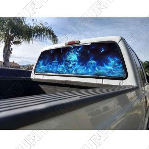 Flaming Skull Rear Window Tint Graphic Decal Wrap Back Truck Tailgate ...