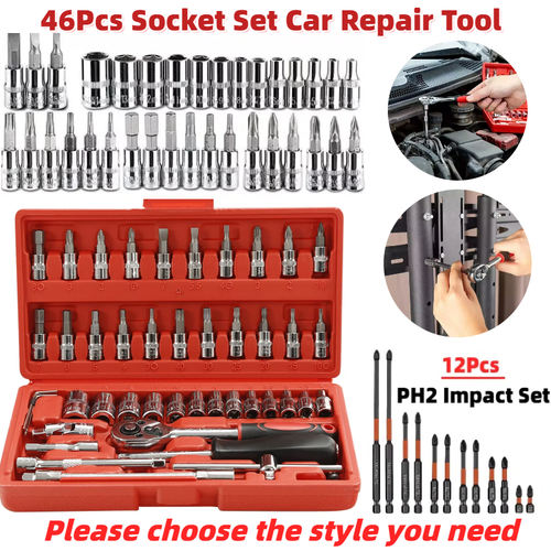 46Pcs Socket Set Car Repair Tool Ratchet Torque Wrench Kit 1/4" Drive ...