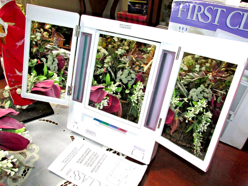 in Box JERDON 3 WAY LIGHT MAKE UP MIRROR W/ 2 SIDE MIRRORS LOWER FRONT ...