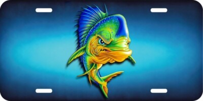 Angry Mahi Mahi Fishing Fish Fisherman Aluminum Car Vanity Plate Tag ...