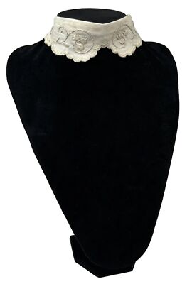 Antique Vtg Victorian Edwardian Embroidered High Choker Collar Floral ...