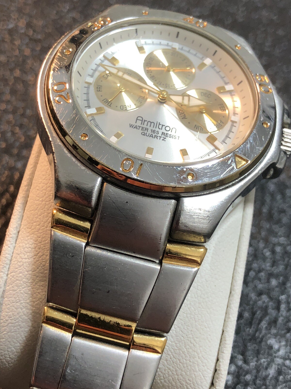 Armitron Mens Watch 165ft WR Stainless Rotating Bezel Day/Date/Month ...