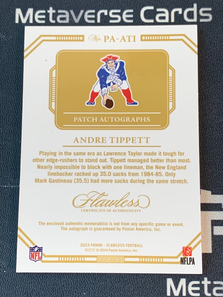 2023 Panini Flawless Andre Tippett Patch Autographs PA 8/25 3Clr ...