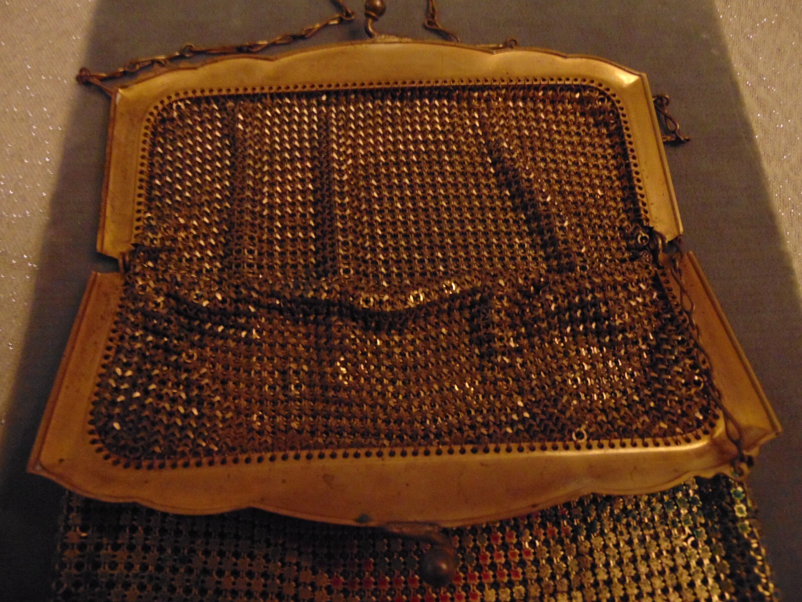 Antique 1920's Art Deco Metal Mesh Flapper Bag - Gem