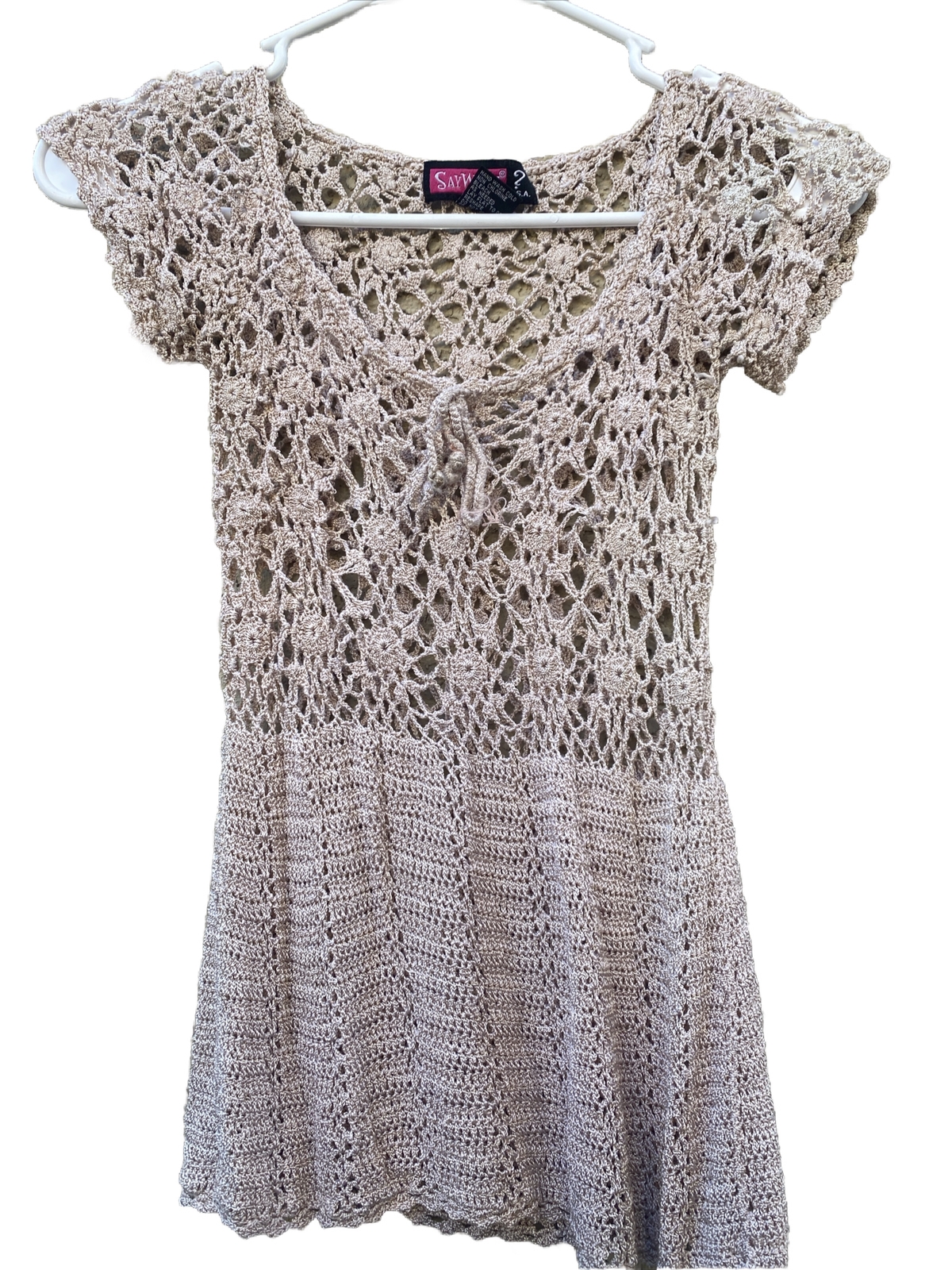 Say What Boho Bohemian Crochet Mesh Top Juniors L La… - Gem