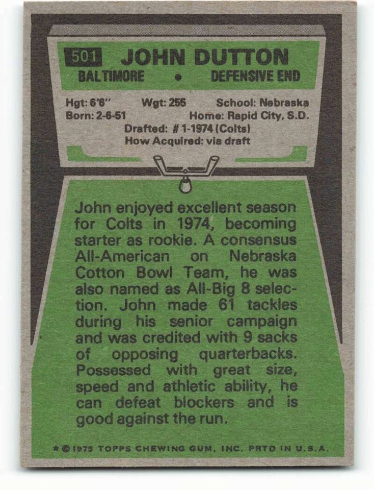 1975 Topps #501 John Dutton EX++ Excellent++ RC Rookie Colts ID:246363 ...