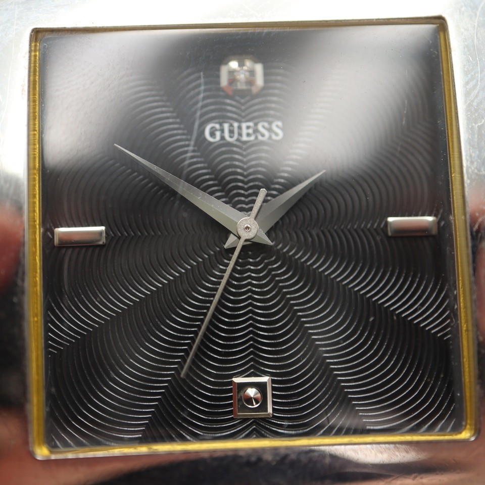 Guess Mens Jumbo Square Black 38mm Diamond Watch Stainless Steel w New ...