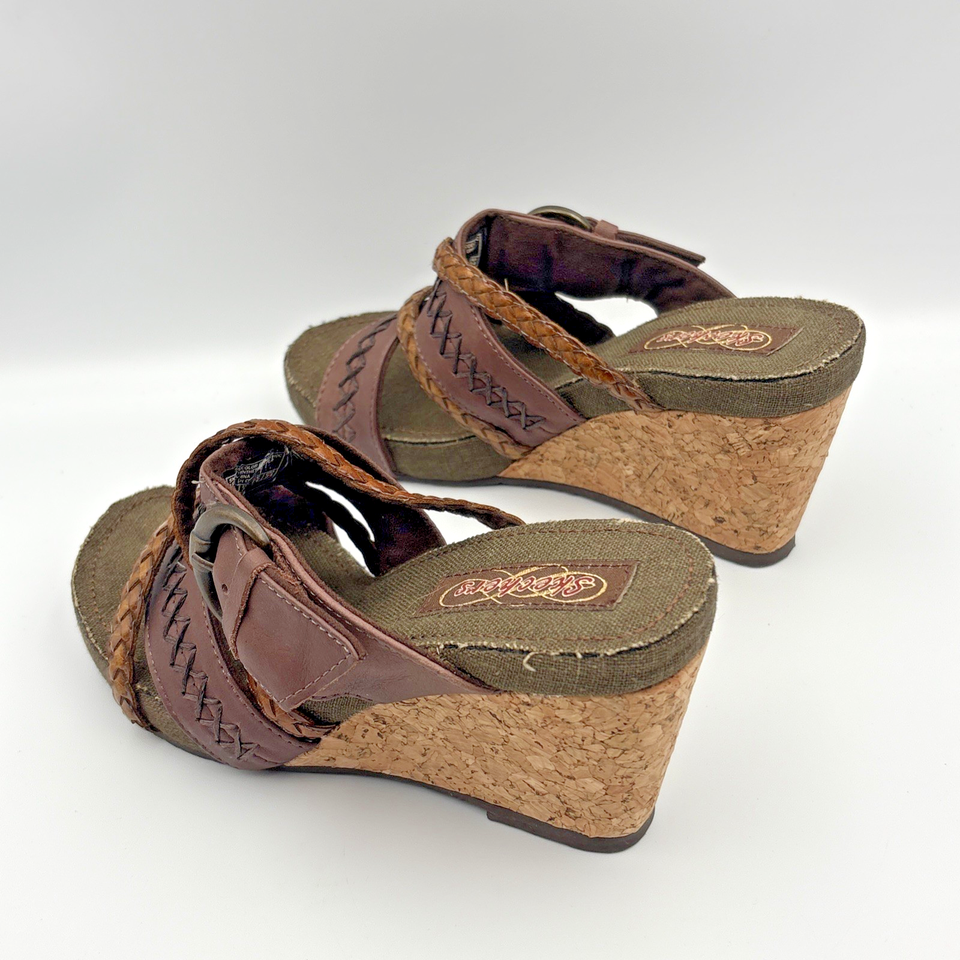 SKECHERS Modiste Electric Bond 47436 Cork Wedge Sandals Chocolate ...