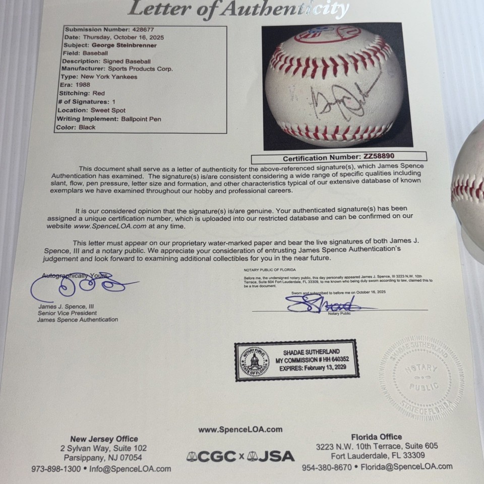 GEORGE STEINBRENNER Autographed Baseball New York Yankees Owner JSA LOA ...