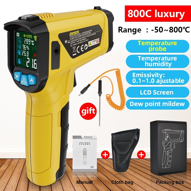 800C Digital Infrared Thermometer -50-800℃ Temperature Meter Emissivity ...