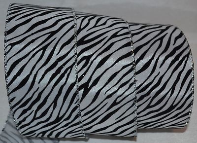 Wired Ribbon~Christmas Safari Tiger Stripe~Zebra Black~White~2.5 ...
