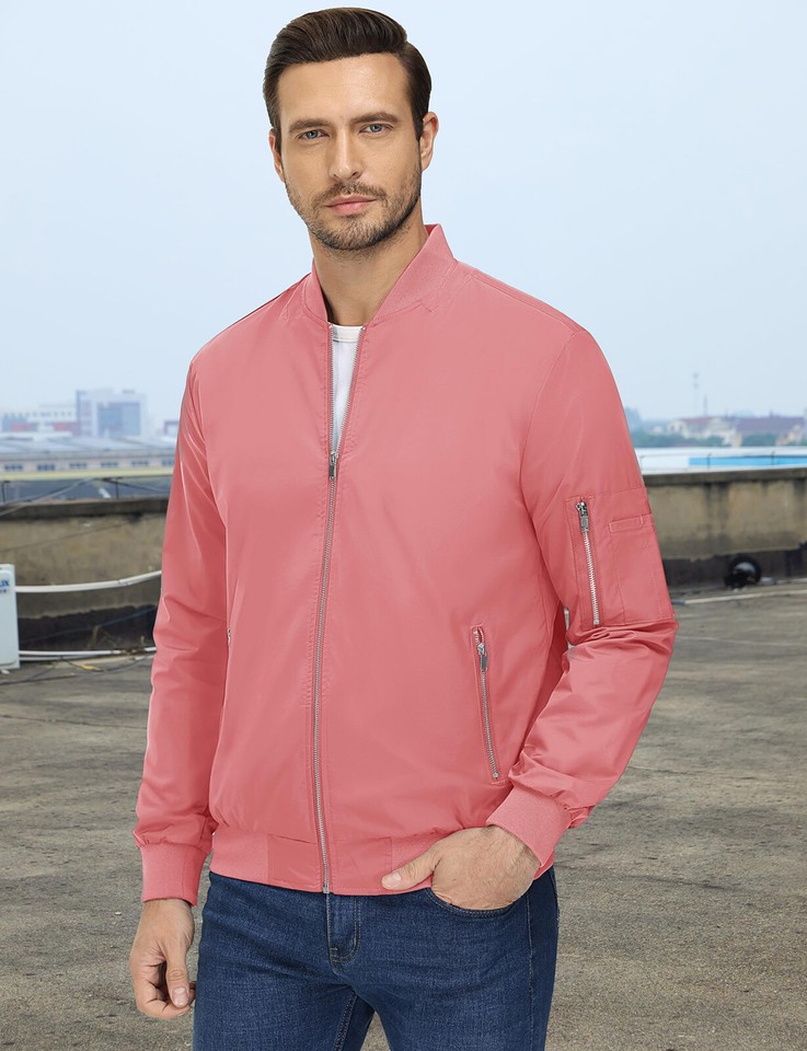 Men's Lightweight Bomber Jacket Baseball Coat Full-Zip Casual Spring ...