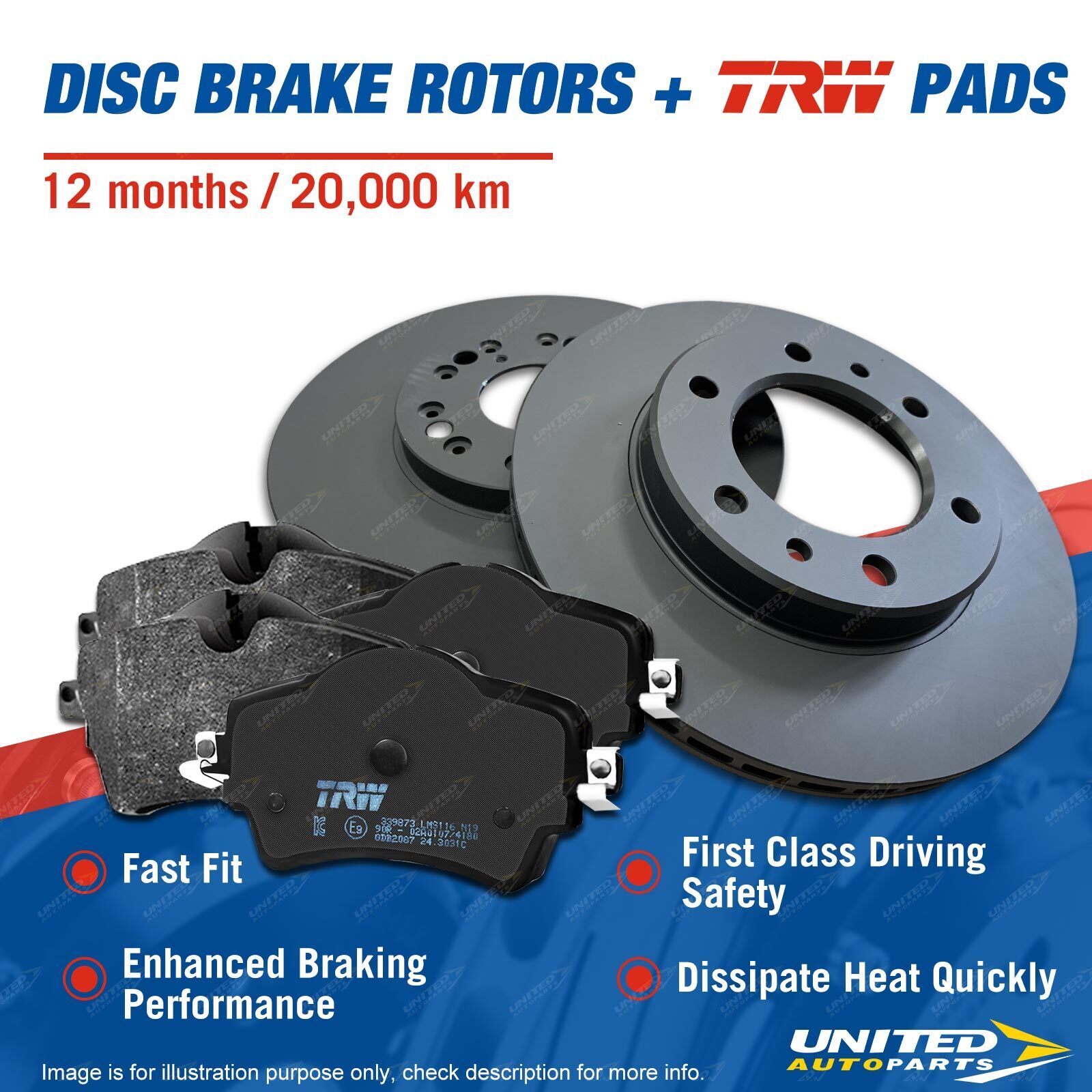 Front Disc Brake Rotors TRW Pads for Ford Courier Raider PD 4WD 142mm ...