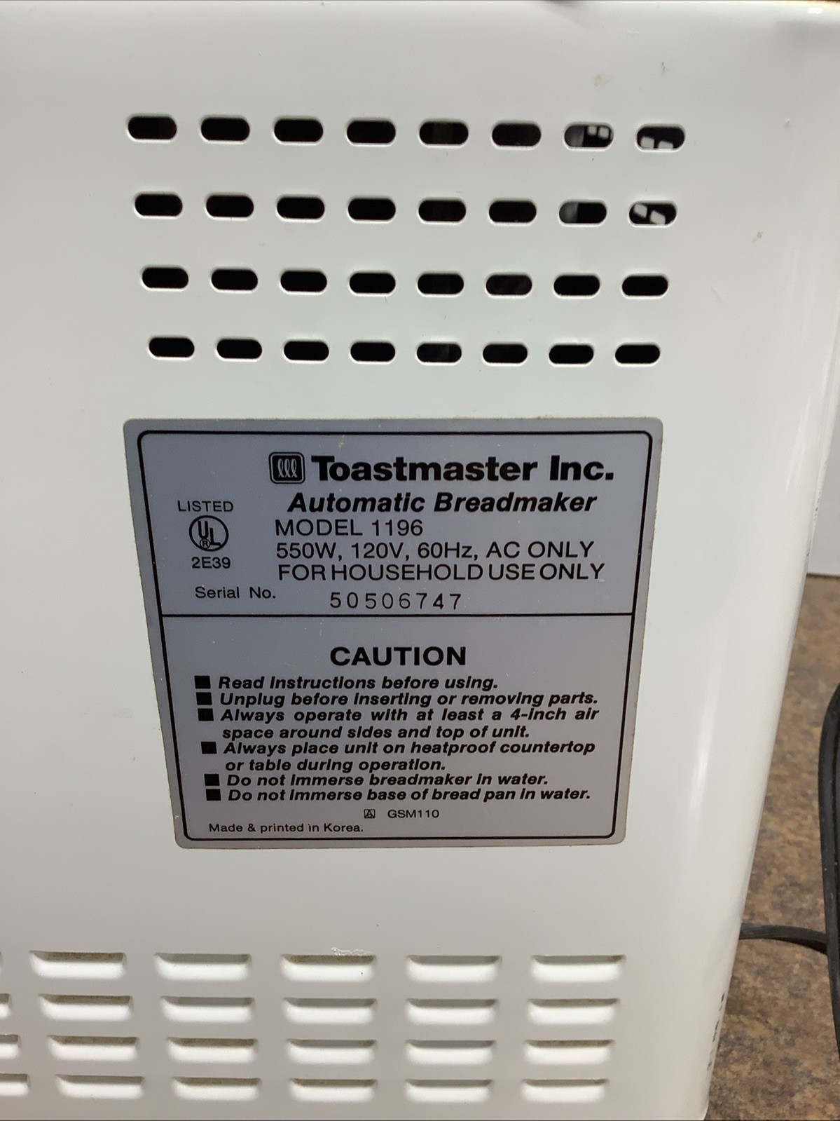 Toastmaster Automatic Bread Maker Machine Oven Model 1196 for sale ...