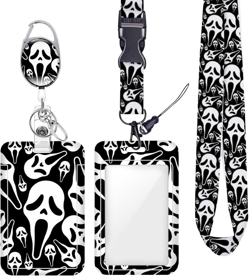 Funny Ghosts Face ID Badge Holder with Lanyard Retractable Badge Reel ...