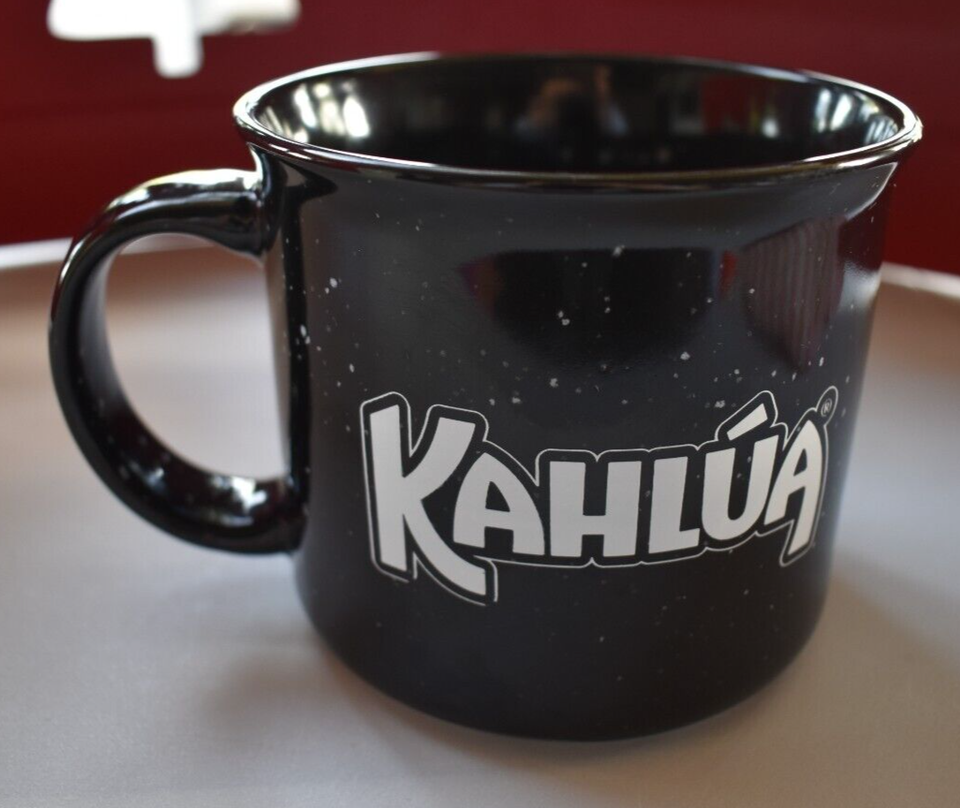 KAHLUA Coffee Mug White Logo on Black 16oz Speckled 3.75" Stoneware ...