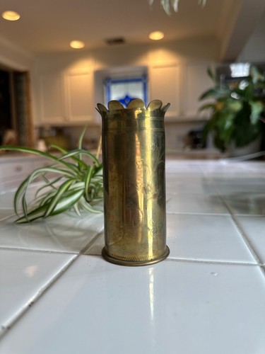 WWI Brass Shell Casing Trench Art with Souvenir Engraving | eBay
