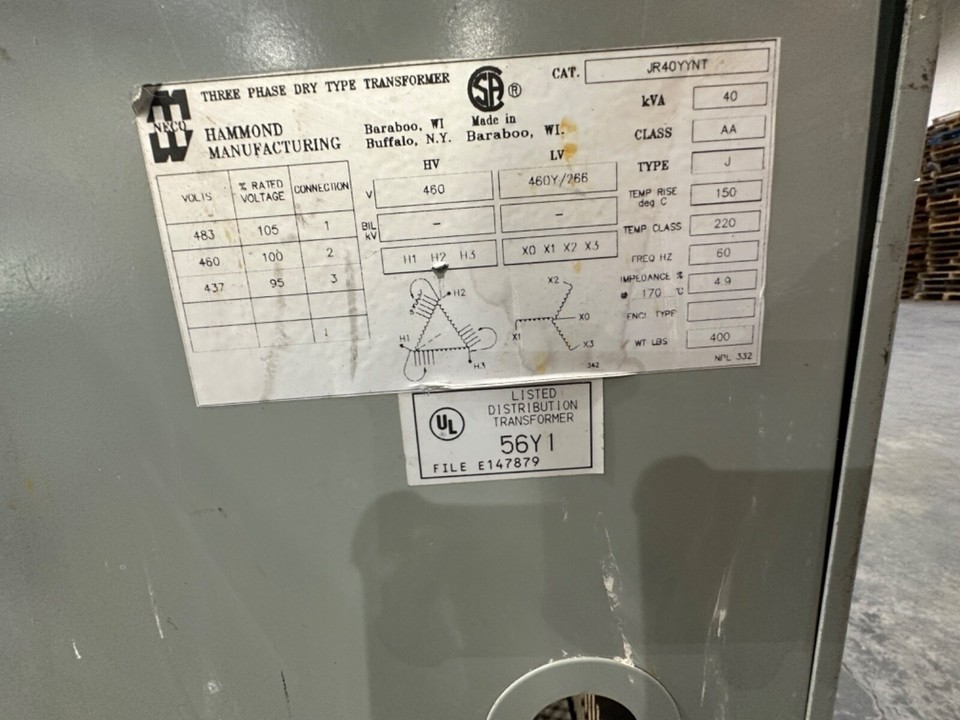 40kva Transformer 3 Phase 460V-460V/266V 480V-480V/277V DELTA WYE 45KVA ...