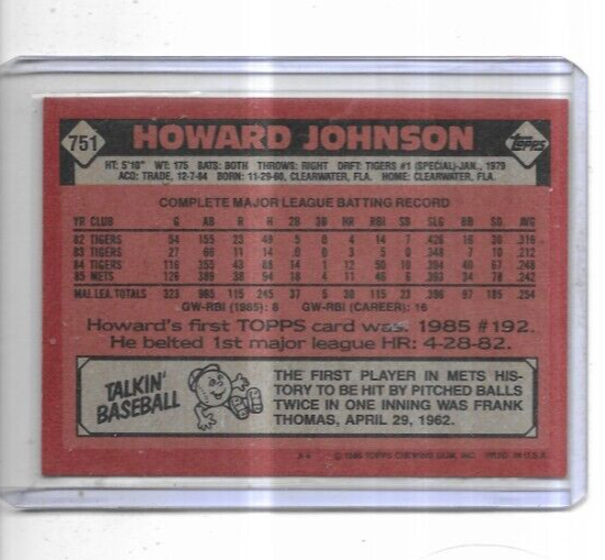 1986 Topps #751 Howard Johnson New York Mets | eBay