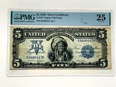 1899 $5 Silver Certificate - Fr. 275 - Indian Chief Note Graded PMG 25 ...