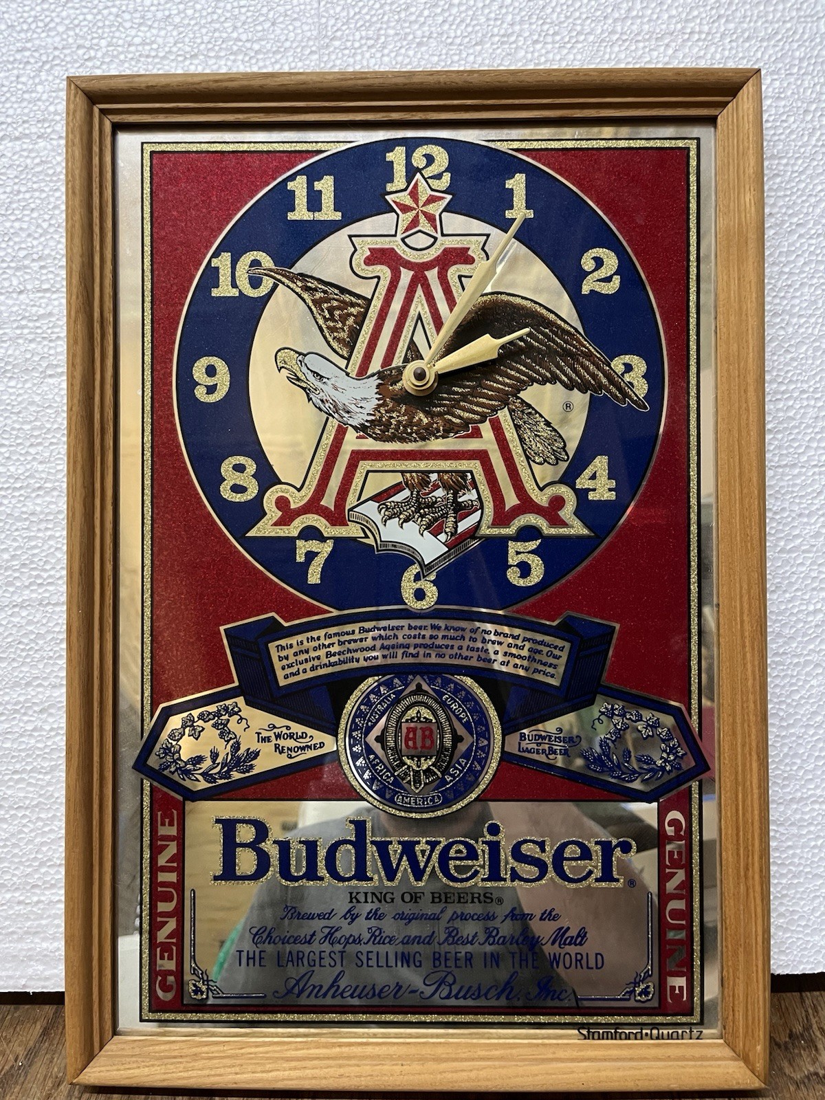 VTG BUDWEISER KING OF BEERS MIRROR CLOCK SIGN WITH WORKING CLOCK ...