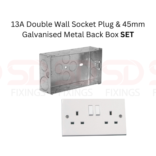 13A Double Wall Socket Plug & 25/35/45mm Galvanised Mounted Metal 2Gang Back Box | eBay UK
