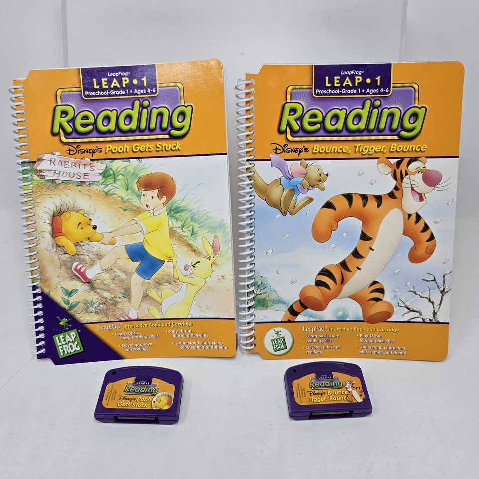 LeapFrog Leap 1 Lot of 5 Books w/ Cartridges Preschool-1st Grade Pooh ...