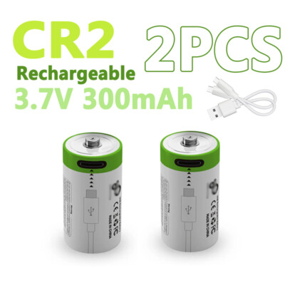 300mAh CR2 Li-ion Rechargeable Battery 3.7V Type C Cable USB Camera USB ...