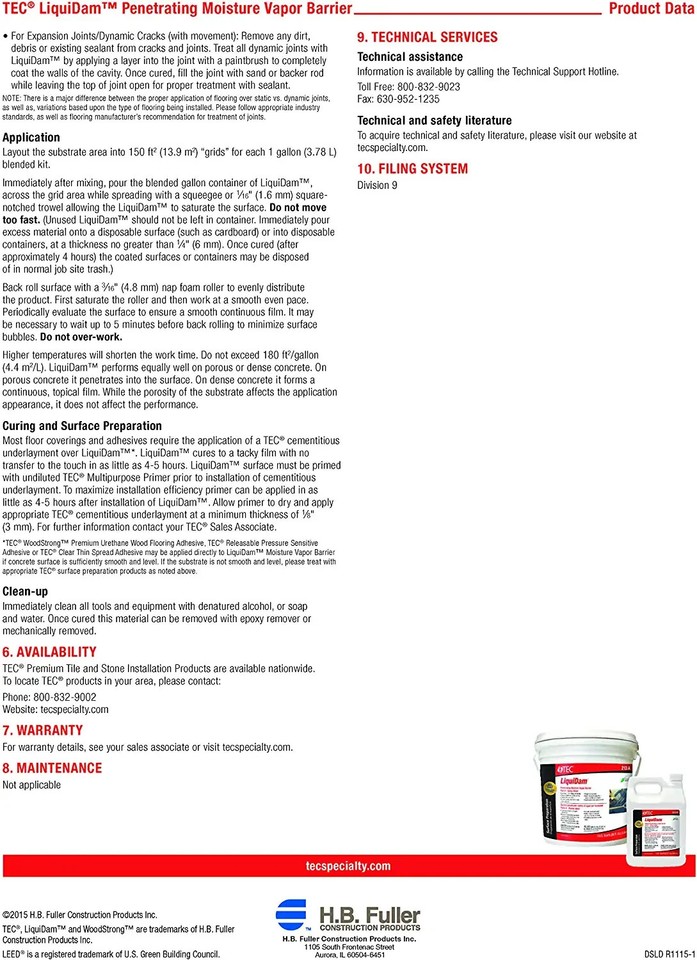 TEC LiquiDAM Kit MOISTURE VAPOR BARRIER- 1 Gallon MFG DATE 08/2019 | eBay