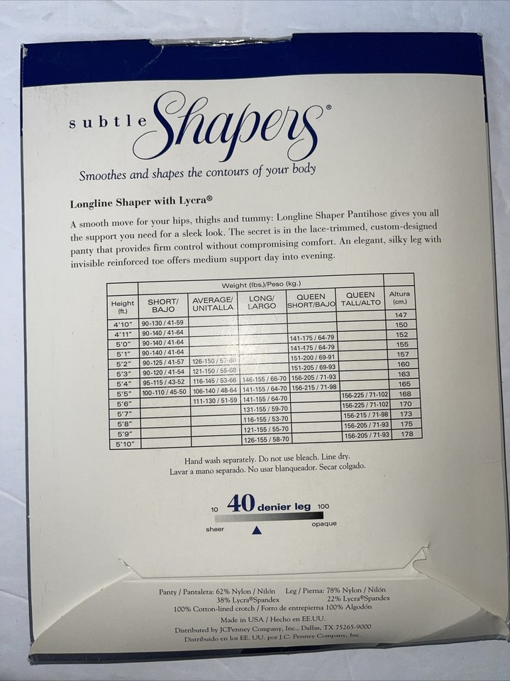 JC penny Penney 2 Sheer Caress Subtle Shapers Total Navy Average ...