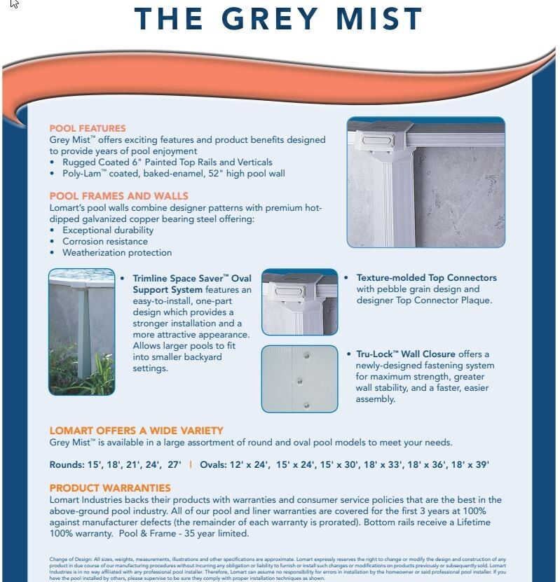 Lomart Grey Mist Oval Above Ground Swimming Pool w/ Liner - (Choose ...