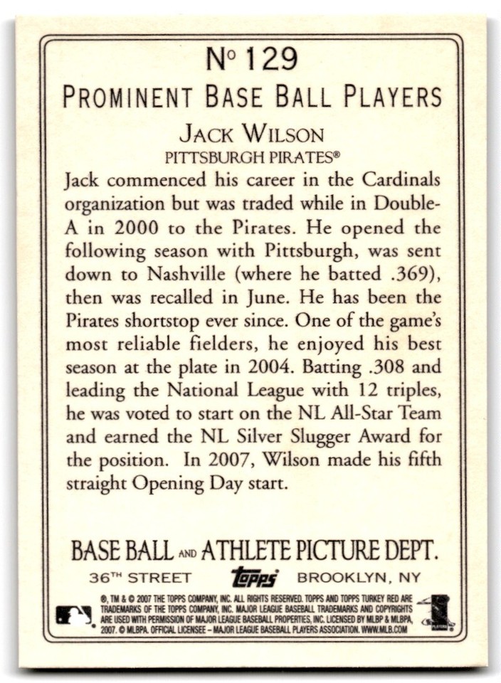 2007 Topps Turkey Red Jack Wilson Pittsburgh Pirates #129 | eBay