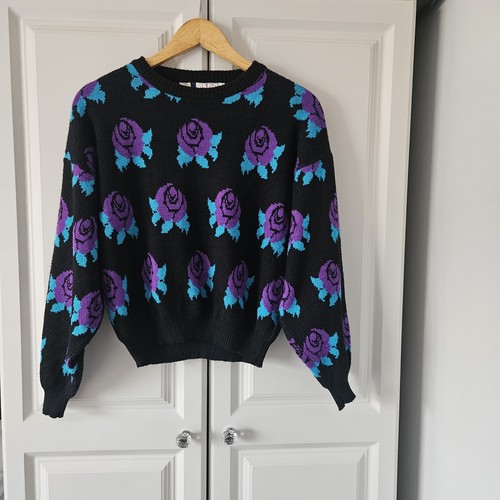 Vintage JR'S Rose Pattern Floral Knit Sweater Jumper-Made In Italy UK ...